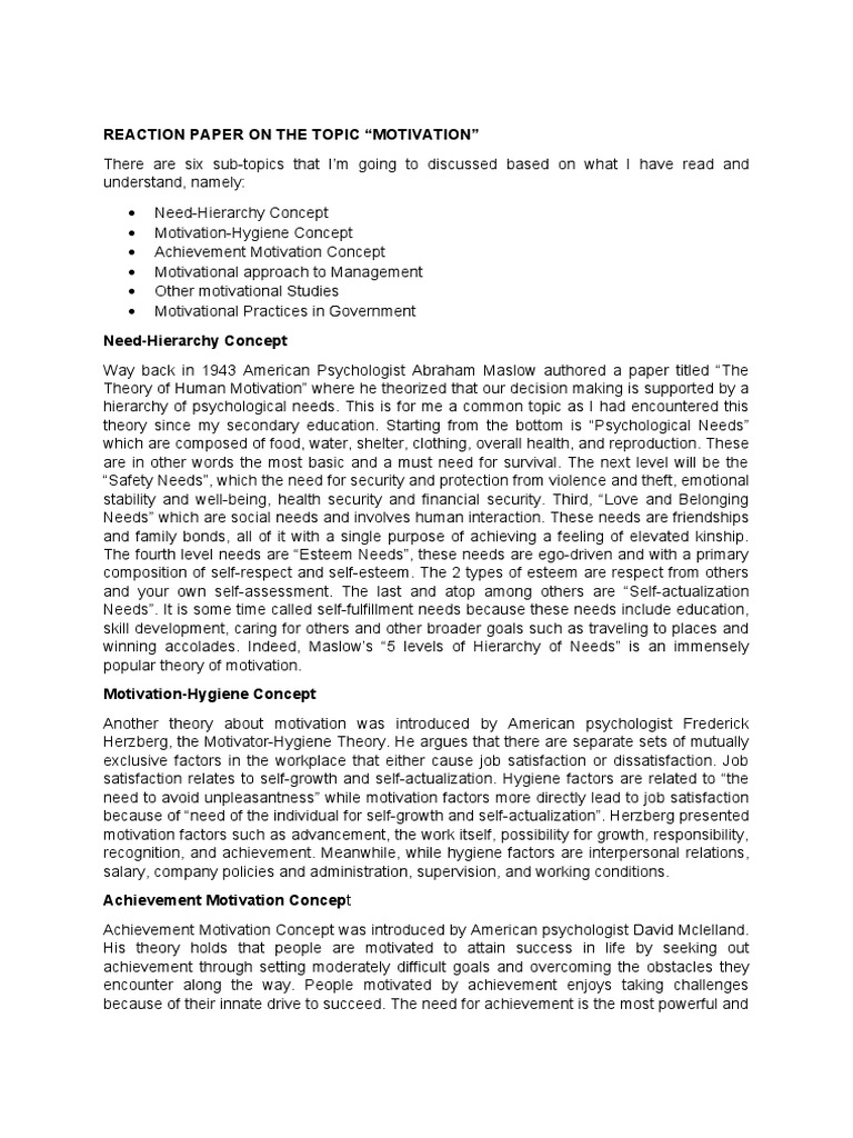 REACTION PAPER ON Motivation | PDF | Motivational | Motivation