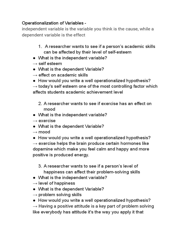 Operationalization of Variables | PDF