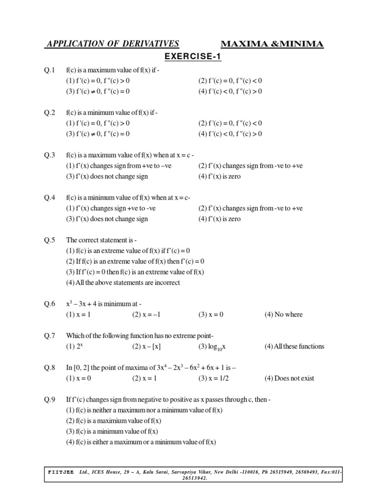 Aod-Maxima & Minima | PDF | Maxima And Minima | Mathematics