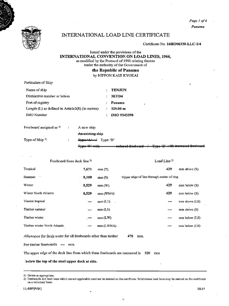 Loadline Certificate - in Use | PDF
