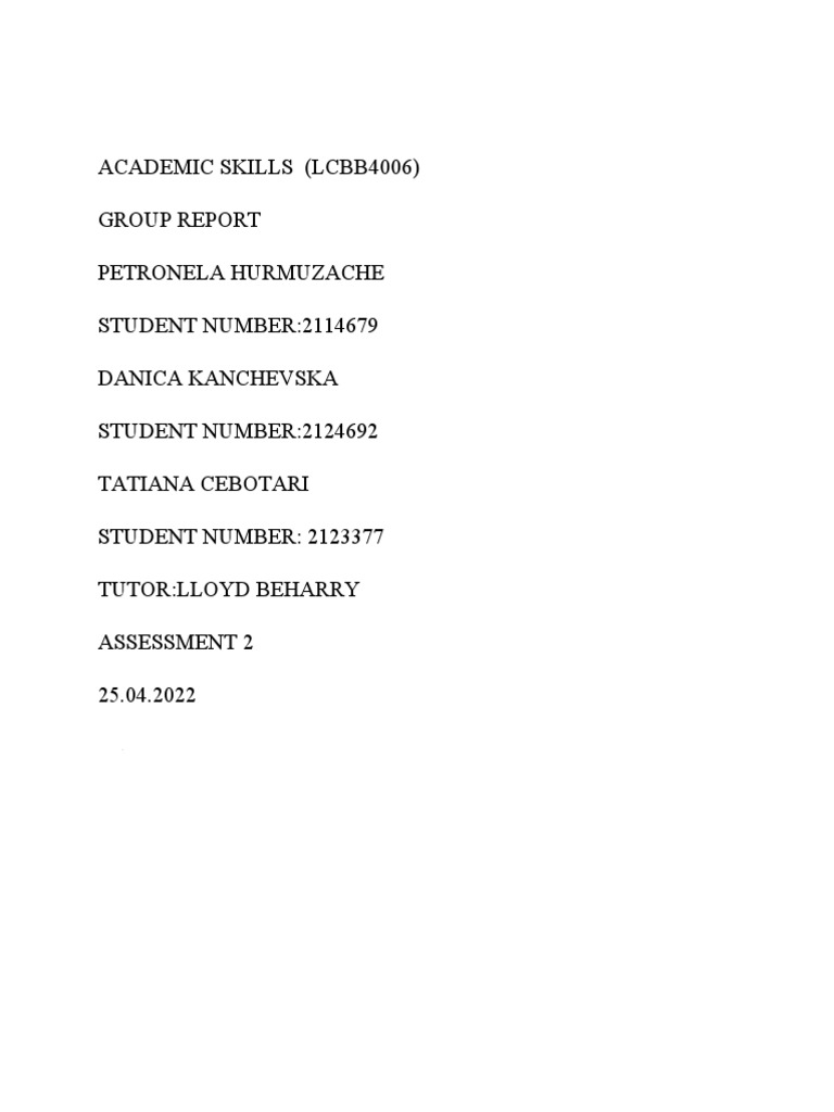 Academic Skills Assessment2 (Group Report) (1) - 1 | PDF | Motivation ...