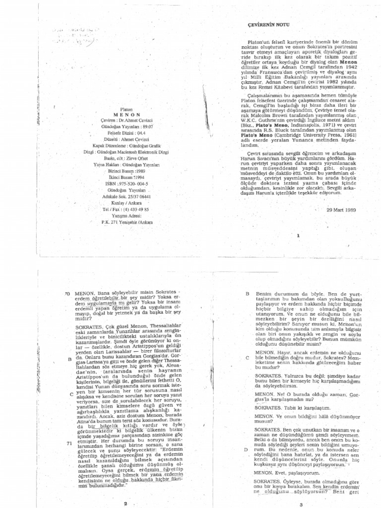 Platon - Menon - Gündoğan | PDF