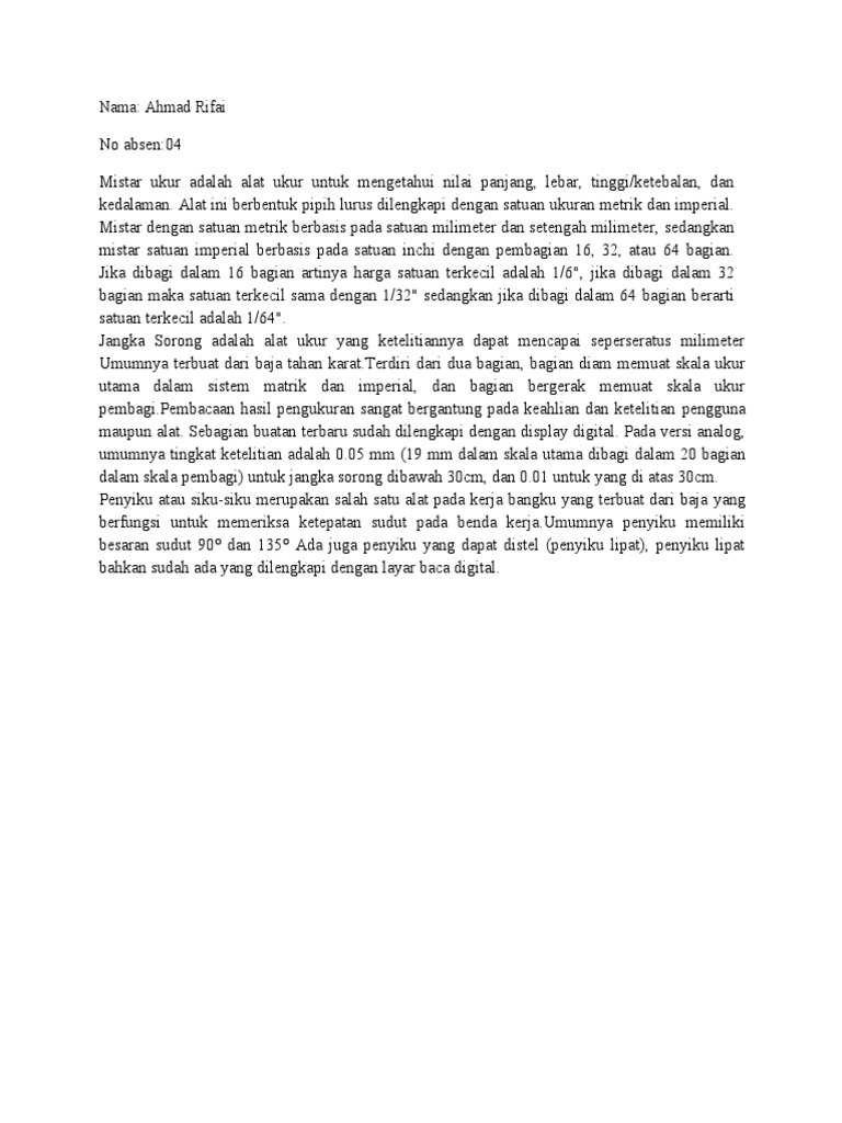 Mistar Baja, Penyiku Dan Jangka Sorong | PDF