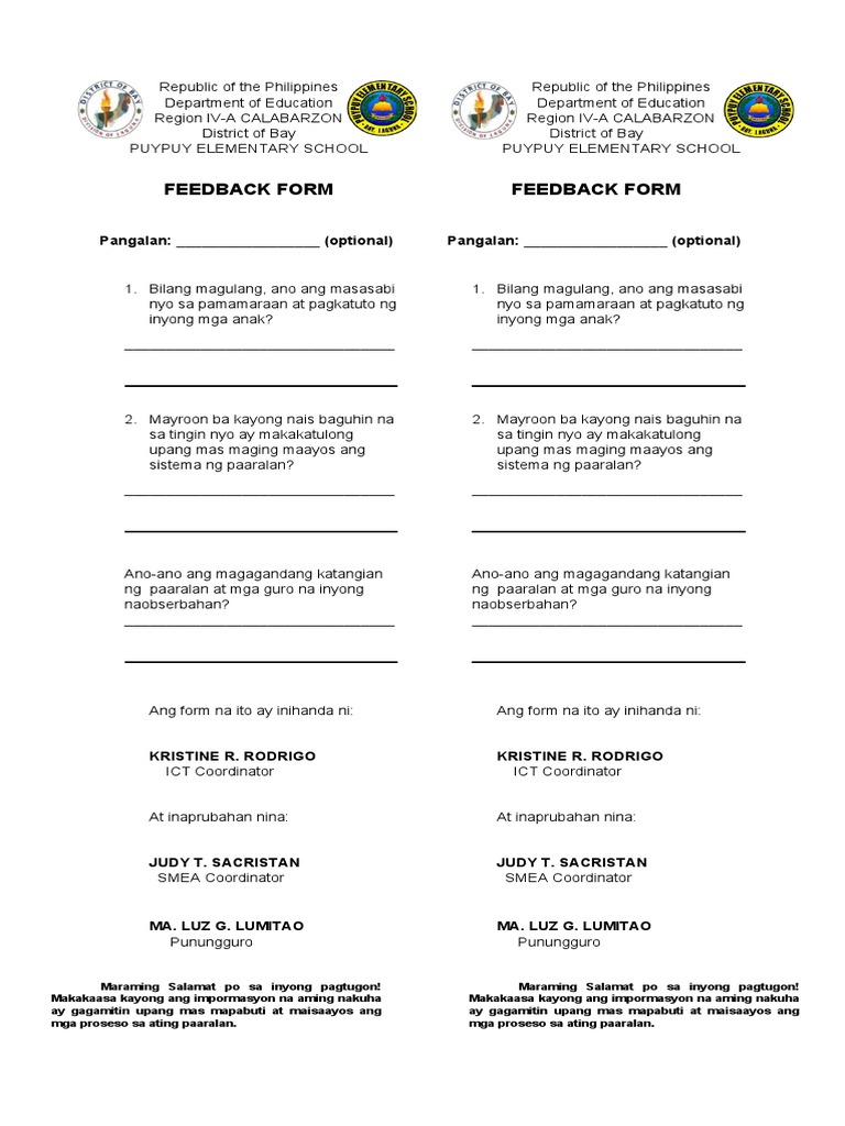 Feedback Form | PDF