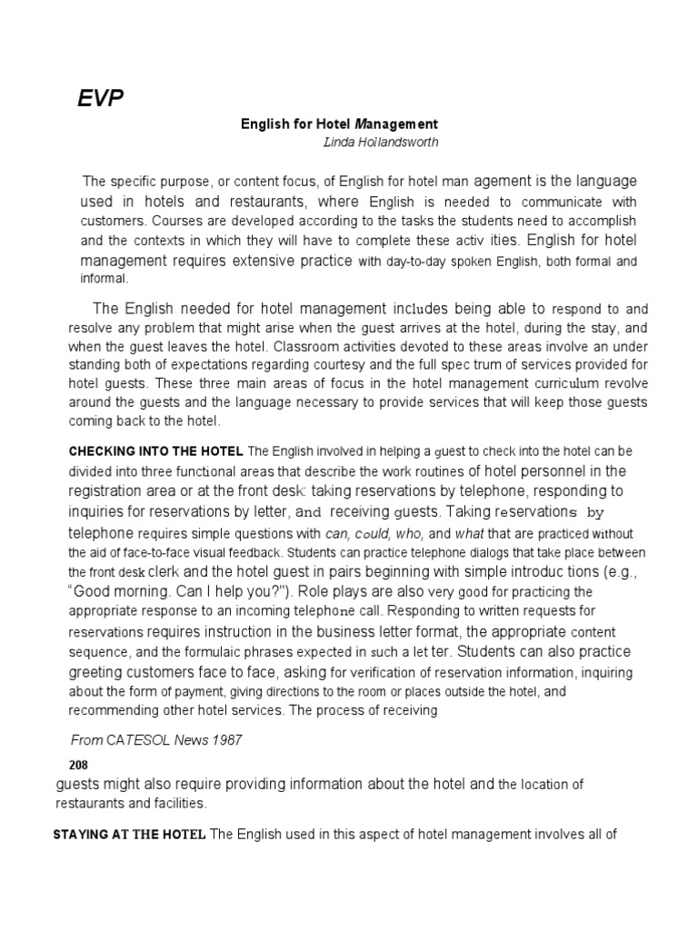 English For Hotel Management | PDF | Restaurants | English Language