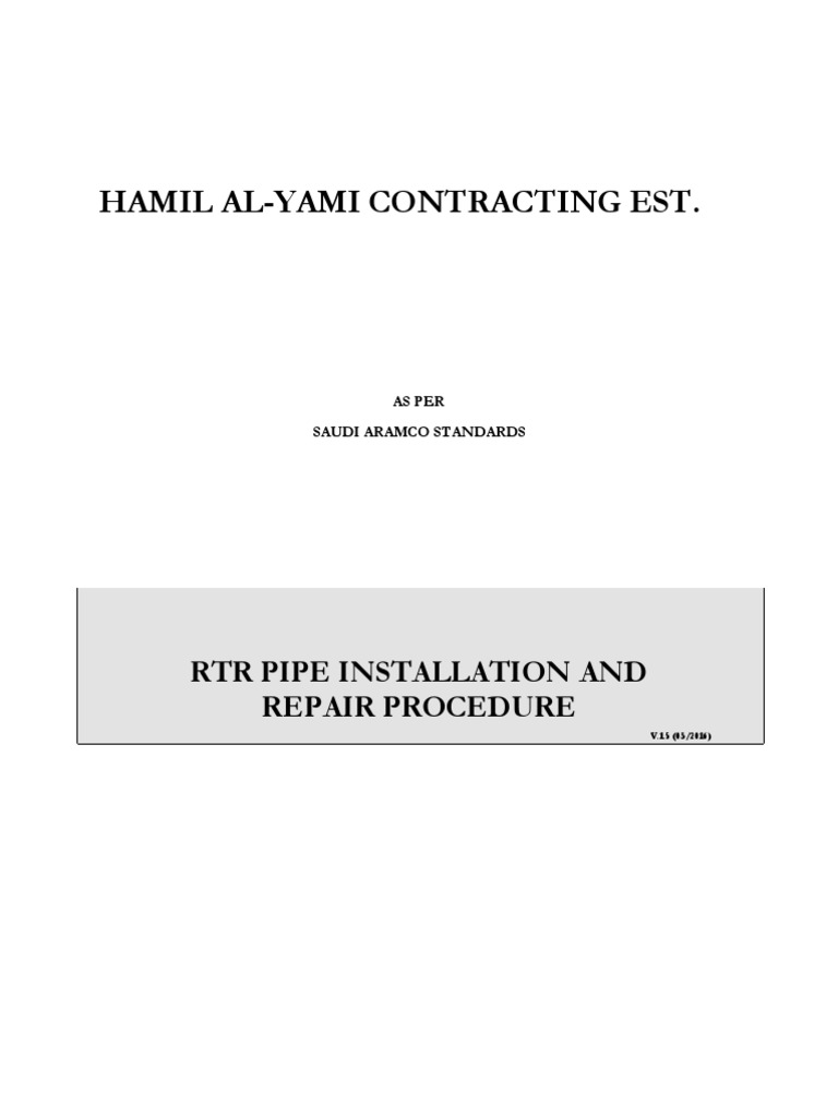 RTR Pipe Line Install & Repair Procedure | PDF | Adhesive | Pipe (Fluid ...