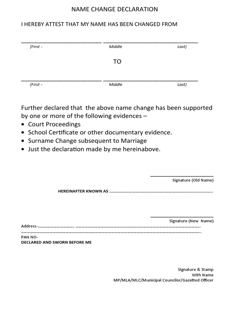 Name Change in Pan Declaration | PDF