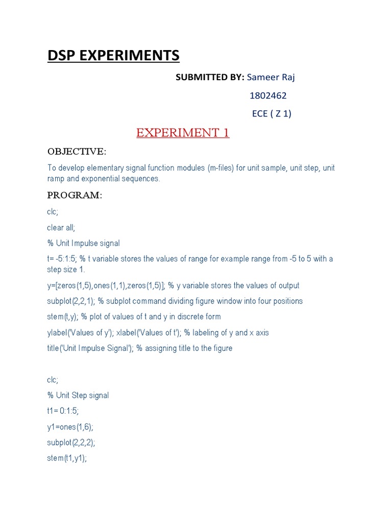 DSP Experiments: Experiment 1 | Download Free PDF | Discrete Fourier Transform | Computer ...