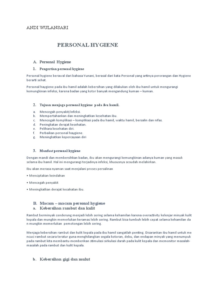 Personal Hygiene untuk Ibu Hamil | PDF