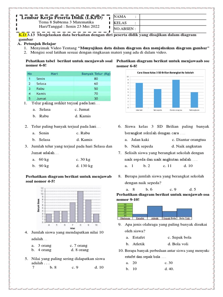 LKPD Matematika 23 MEI 2022 Tema 8 SUB 3 | PDF
