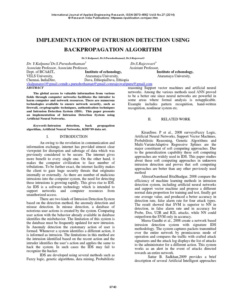Implementation of Intrusion Detection Using Backpropagation Algorithm | PDF | Computing ...