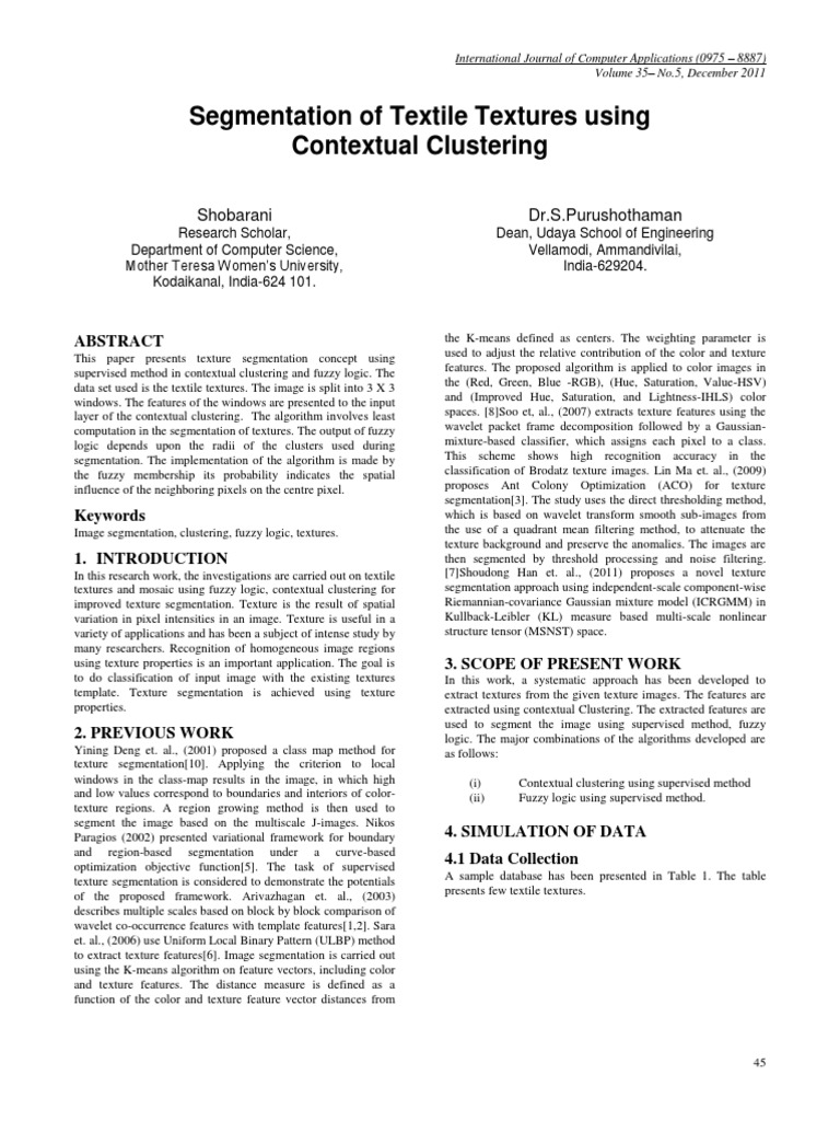 Segmentation Of Textile Textures Using Contextual Clustering Pdf Image Segmentation Fuzzy