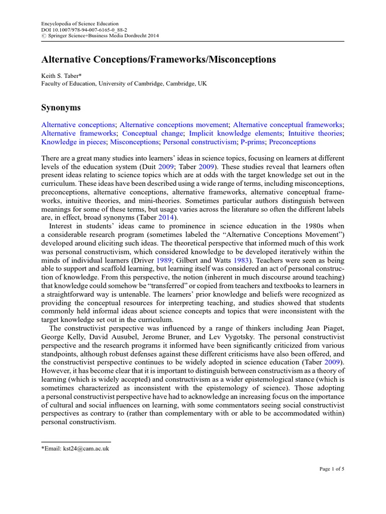 Alternative Conceptions Frameworks Misconceptions | PDF | Constructivism (Philosophy Of ...