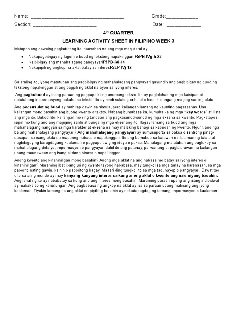 Filipino 5 Las Week 4 | PDF