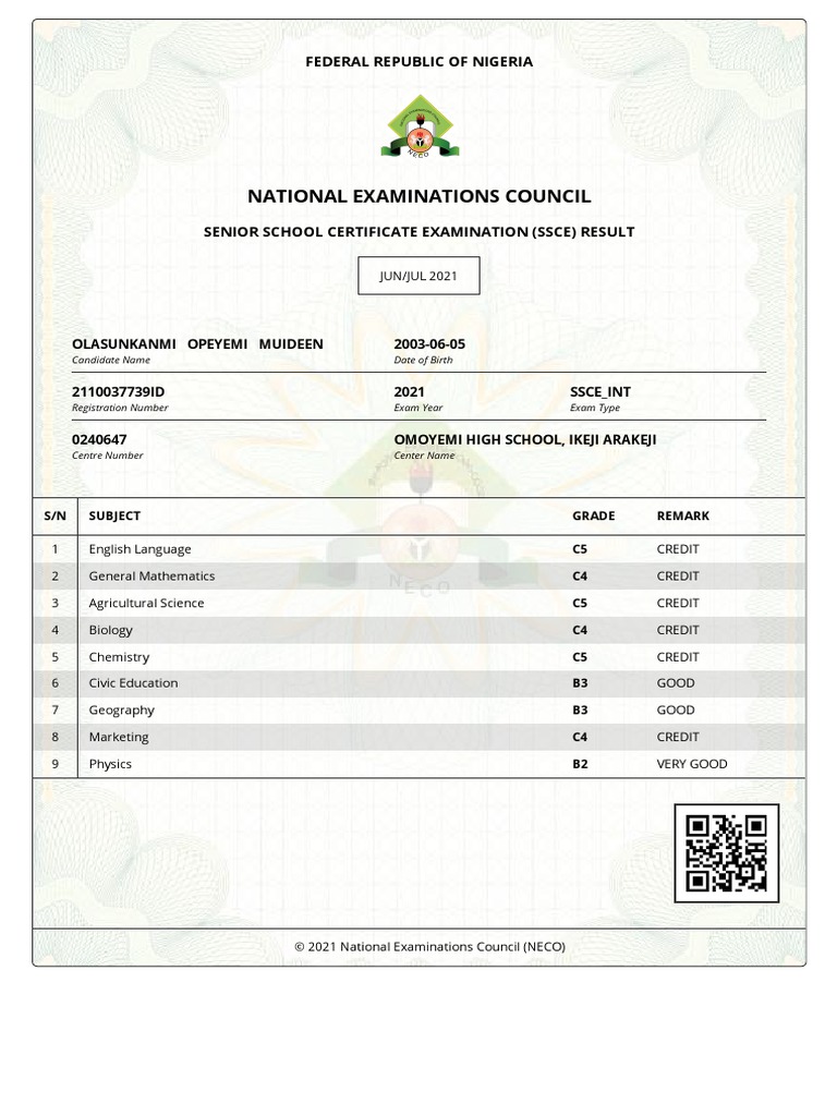 National Examinations Council: Federal Republic of Nigeria | PDF