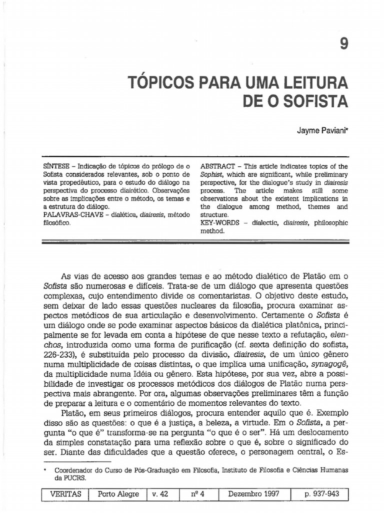 PLATAO - Topicos para A Leitura de O Sofista - 35753-Texto Do Artigo-150695-1-10-20190924 | PDF ...