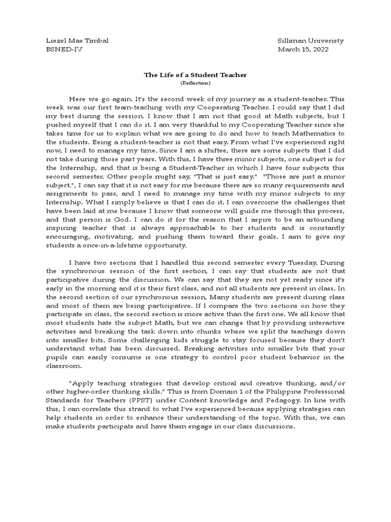 Reflection Log 2 Timbal | PDF | Teachers | Communication