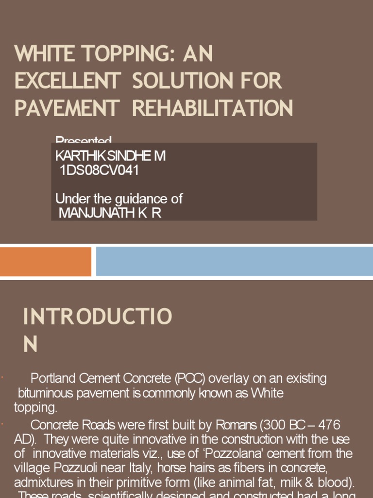 White Topping for Pavement Rehabilitation | PDF | Road Surface | Concrete