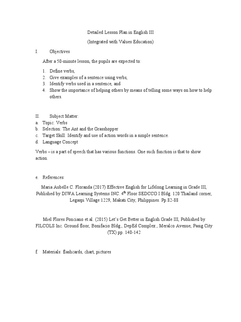 Detailed Lesson Plan in English III | PDF | English Language | Part Of ...