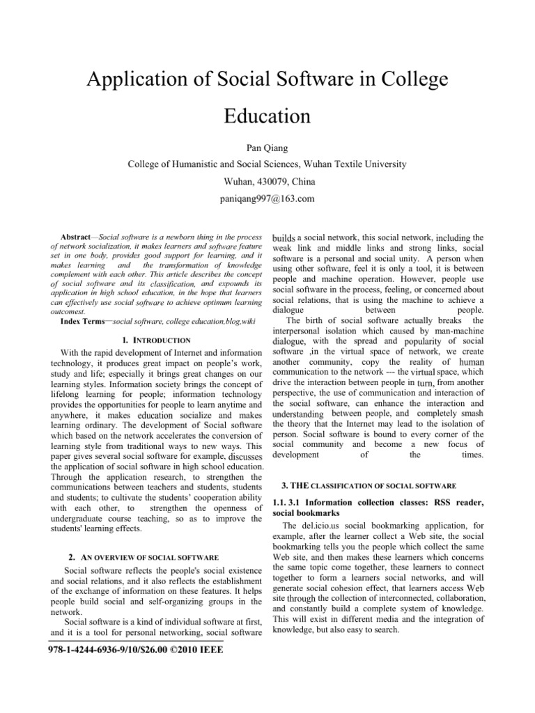 Application of Social Software in College Education | PDF | Social ...