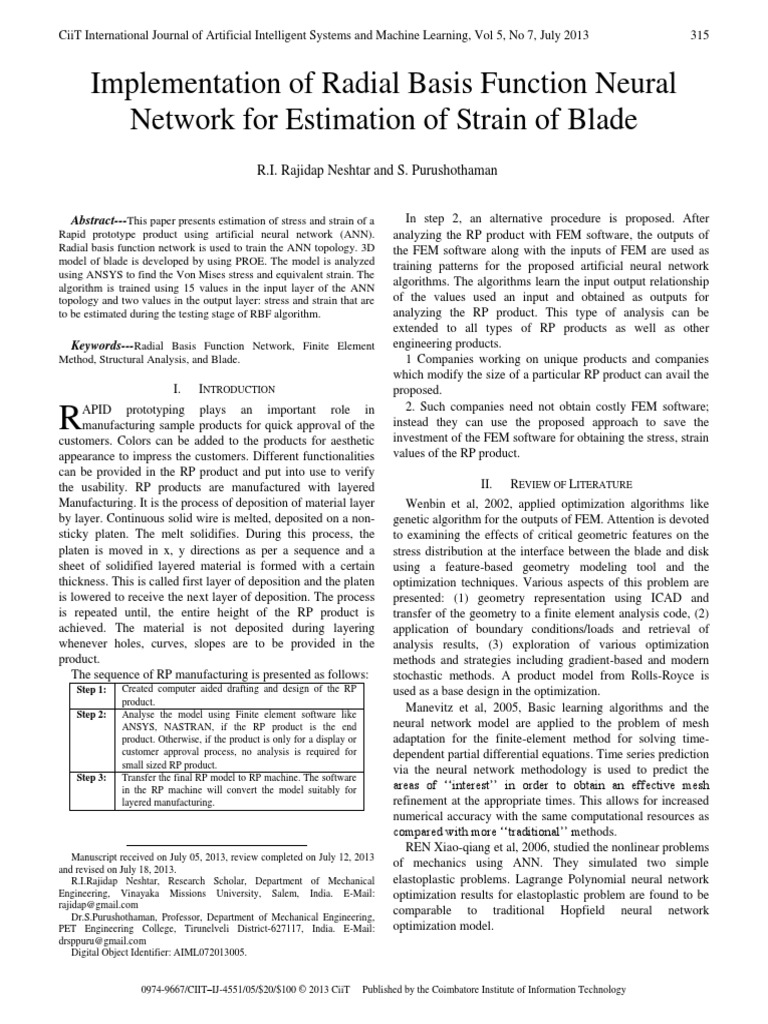 Implementation of Radial Basis Function Neural Network For Estimation of Strain of Blade | PDF ...