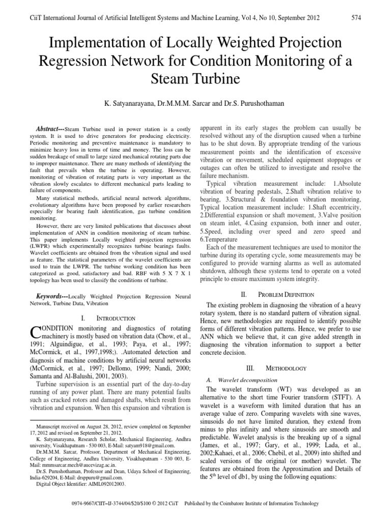 Implementation of Locally Weighted Projection Regression Network For Condition Monitoring of A ...
