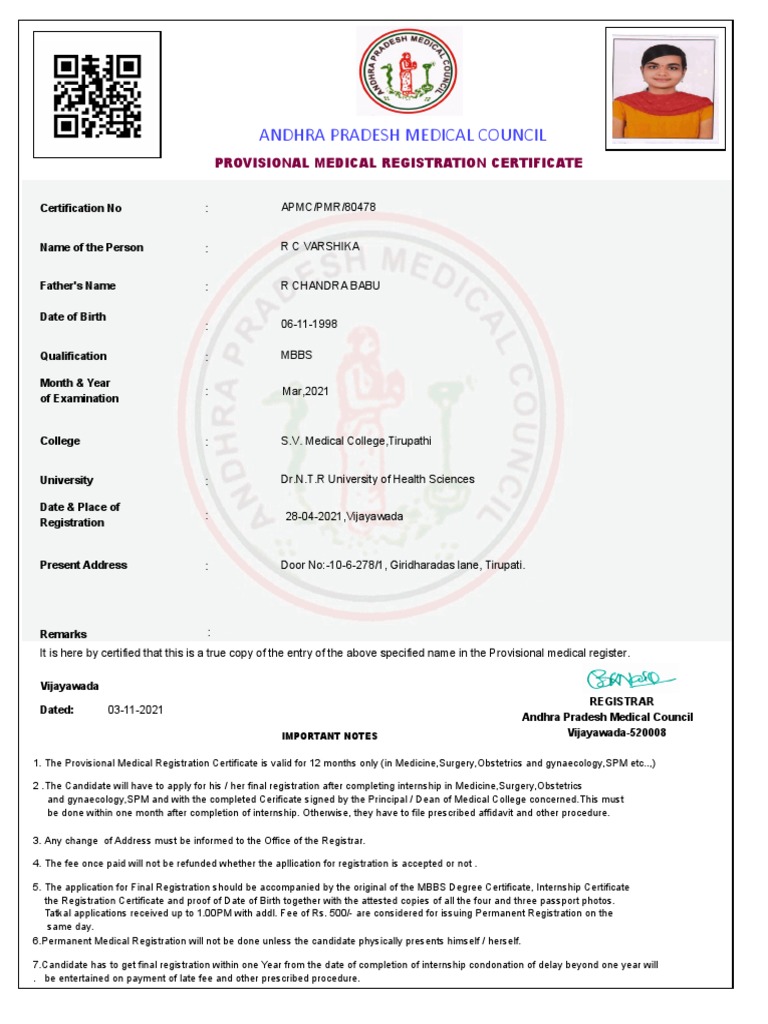 Andhra Pradesh Medical Council: Provisional Medical Registration ...