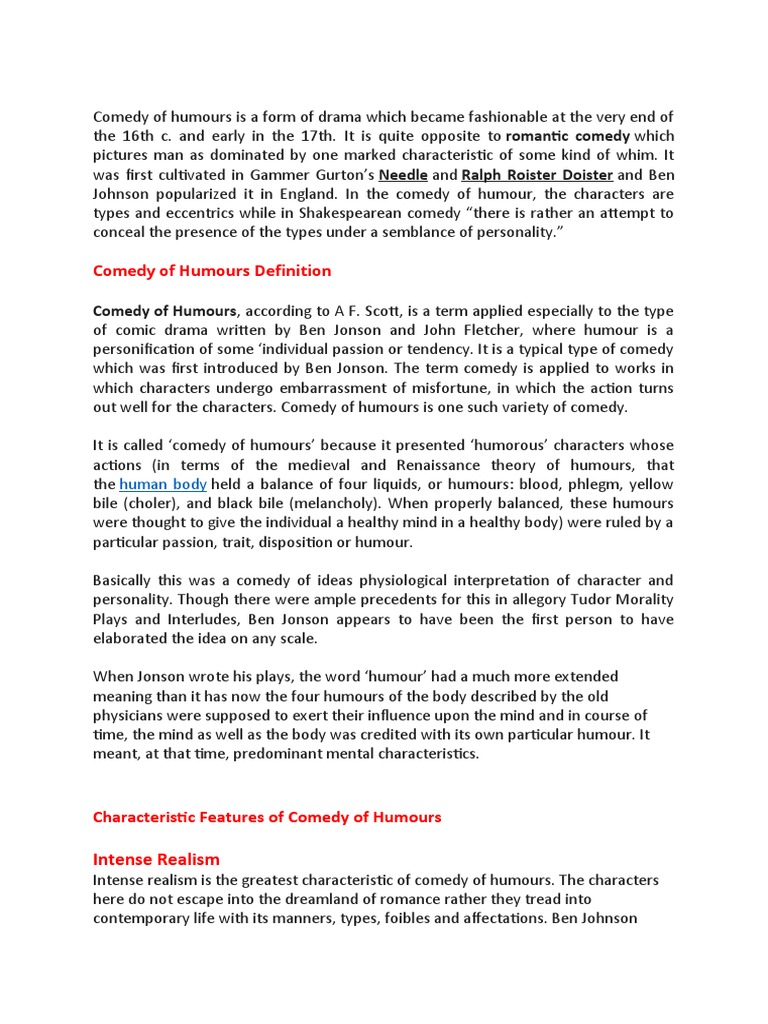 Comedy of Humours, According To A F. Scott, Is A Term Applied ...