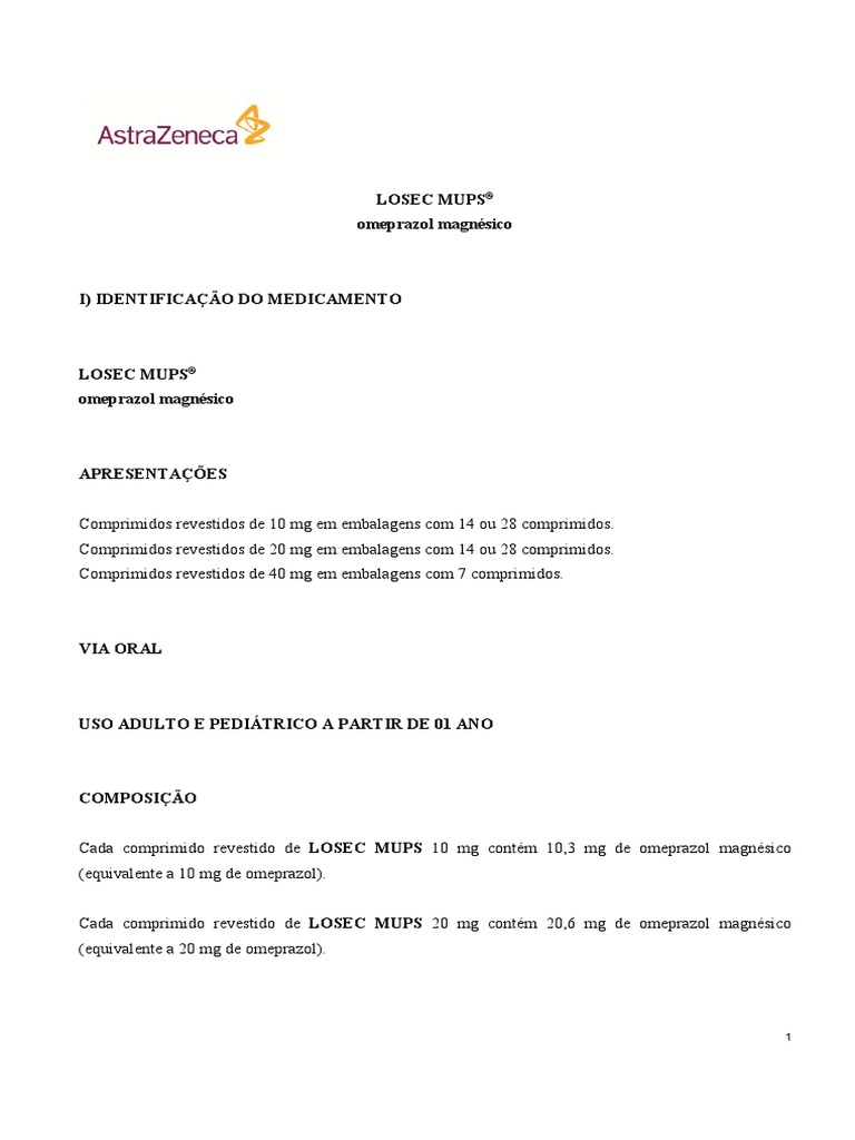 Losec MUPS - Paciente | PDF | Indigestão | Doença do refluxo ...