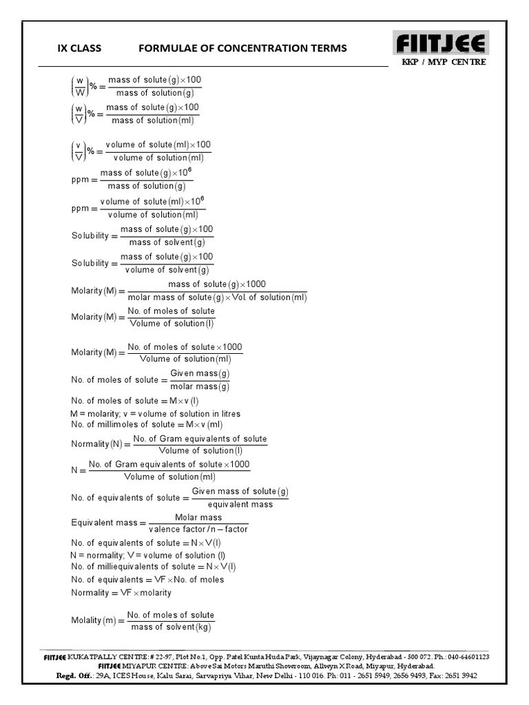 Concentration Terms Formula PDF | PDF | Concentration | Analytical ...