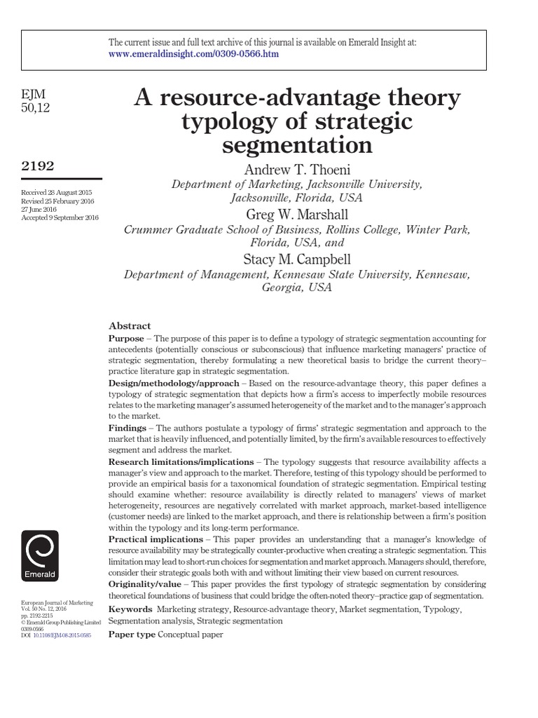A Resource-Advantage Theory Typology of Strategic Segmentation | PDF ...