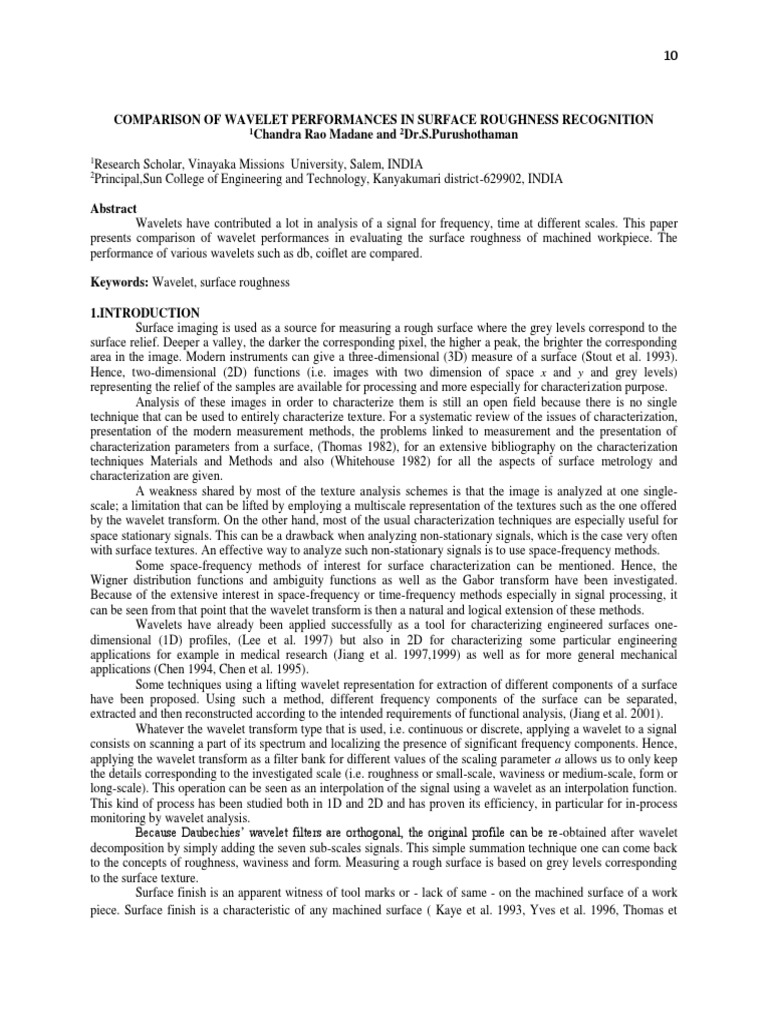 Comparison Of Wavelet Performances In Surface Roughness Recognition Pdf Wavelet Fourier