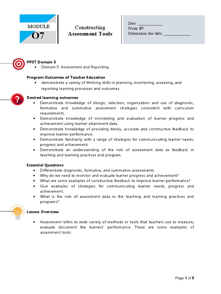 Module 7 Constructing Assessment Tools | PDF | Educational Assessment | Learning