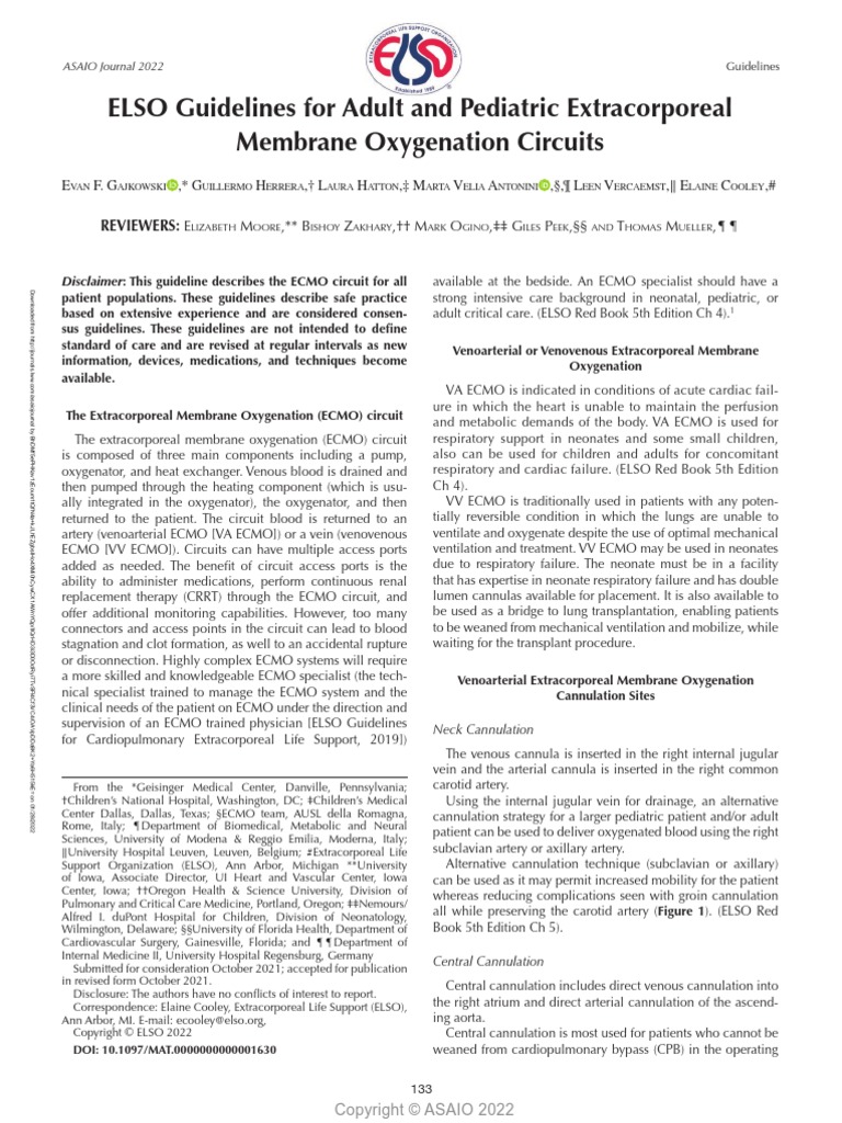 ELSO Guidelines For Adult and Pediatric.1 | PDF | Vein | Heart