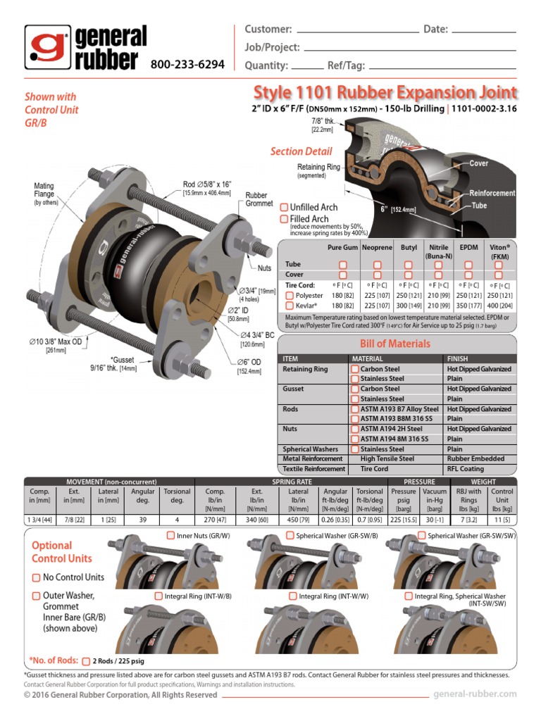 Style 1101 Rubber Expansion Joint: Shown With Control Unit GR/B Section ...