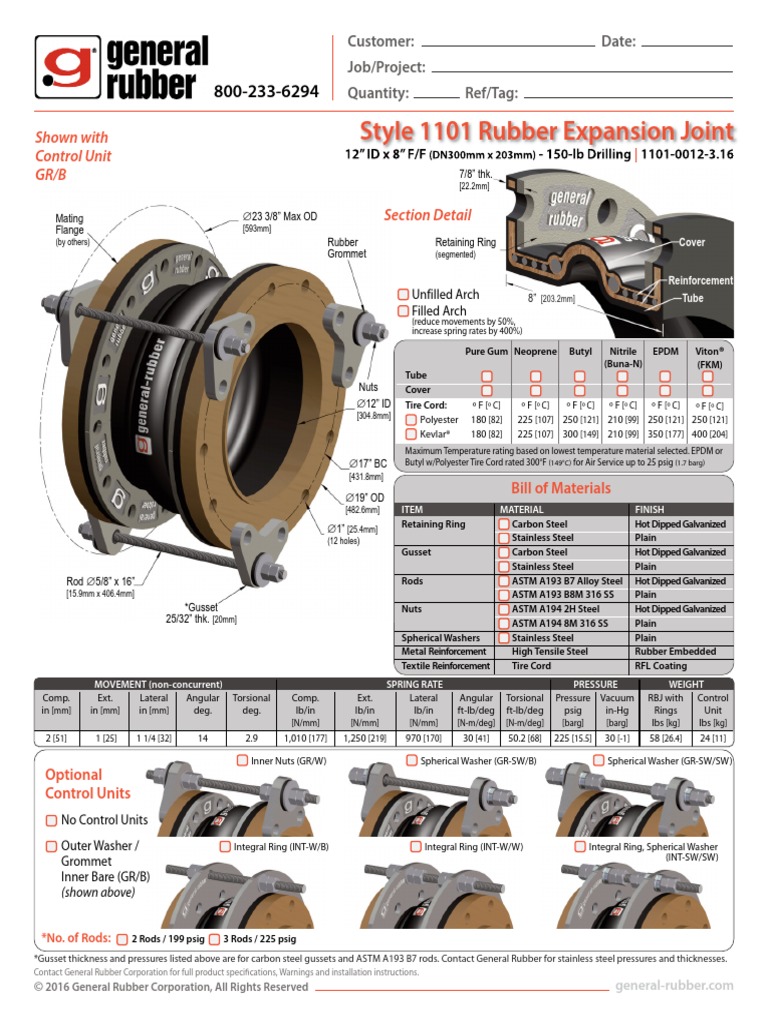 Style 1101 Rubber Expansion Joint: Shown With Control Unit GR/B Section ...