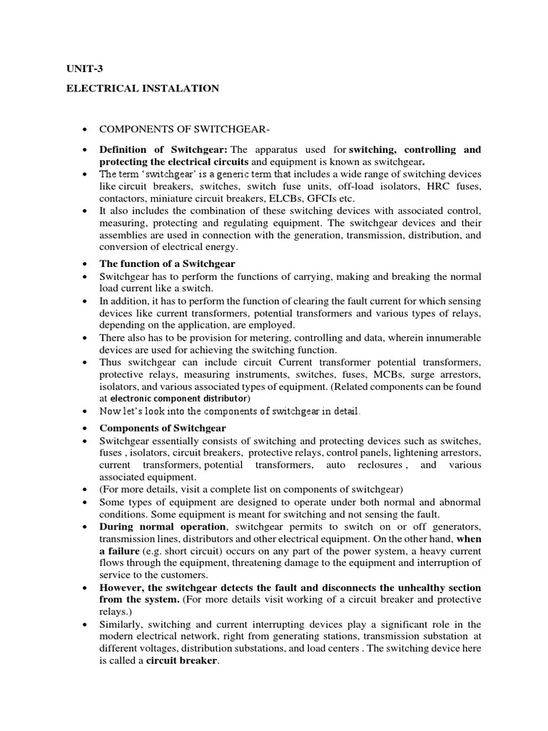 Unit-3 Note | PDF | Fuse (Electrical) | Electrical Substation