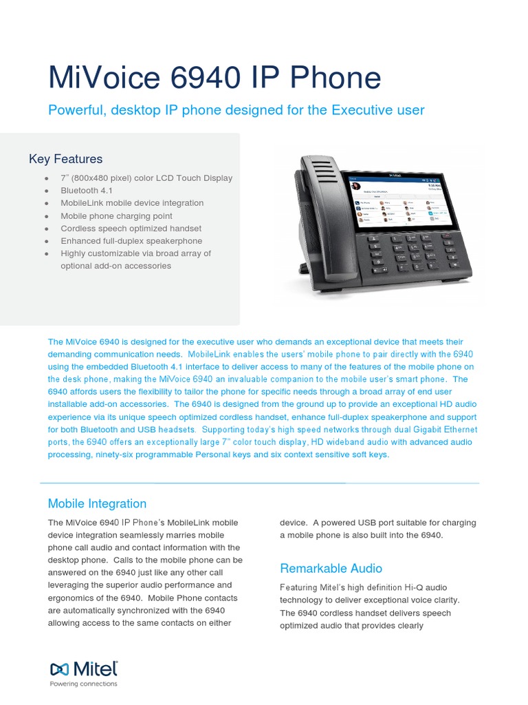 Datasheet - MiVoice 6940 IP Phone | PDF | Bluetooth | Mobile Phones
