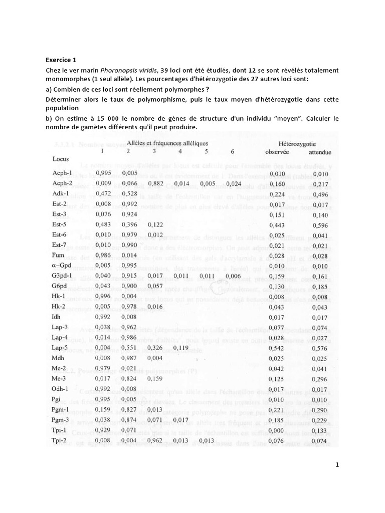 TD Gen Pop Agro2 | PDF | Allèle | Gène