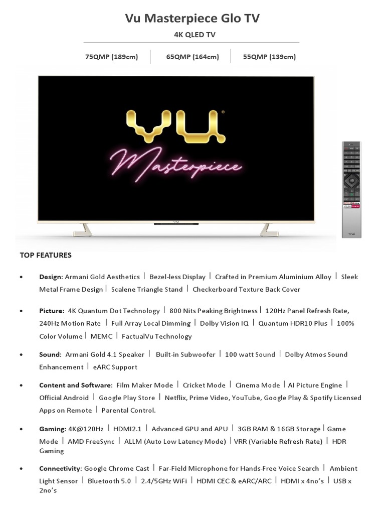 Premium 4K QLED TV with Advanced Features | PDF | Hdmi | Electronics