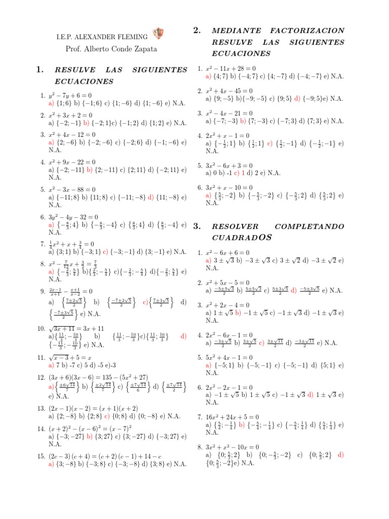 I.E.P. ALEXANDER FLEMING RESOLVER | PDF | Square Root | Quadratic Equation