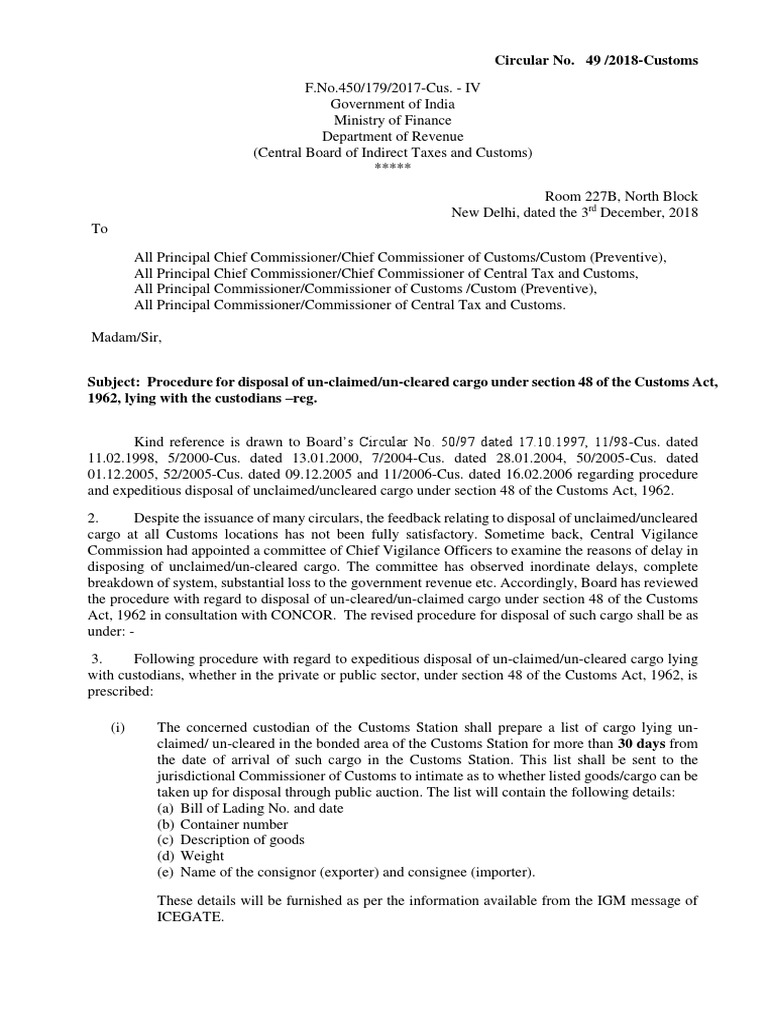 Circular 49 2018 Customs | PDF | Auction | Customs