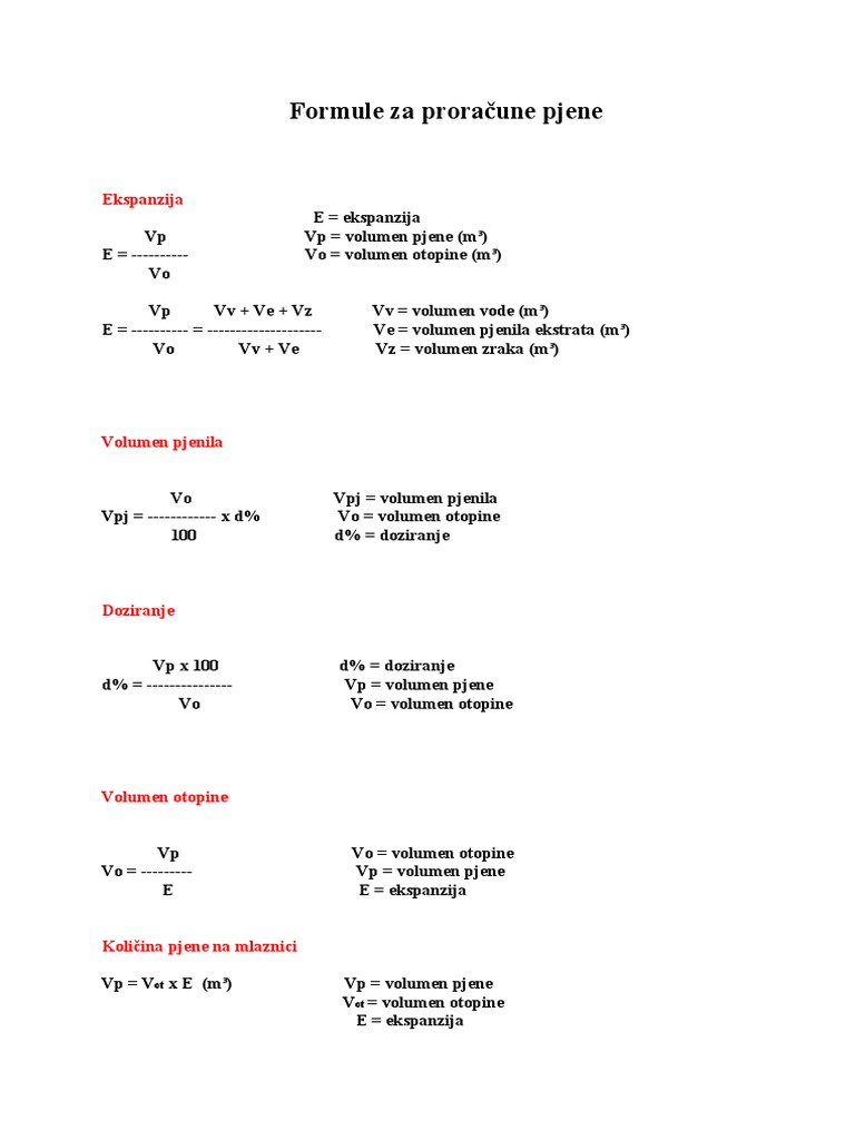 Formule Za Proračune Pjene | PDF