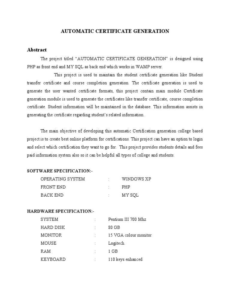 Automatic Certificate Generation System | PDF | Games & Activities ...
