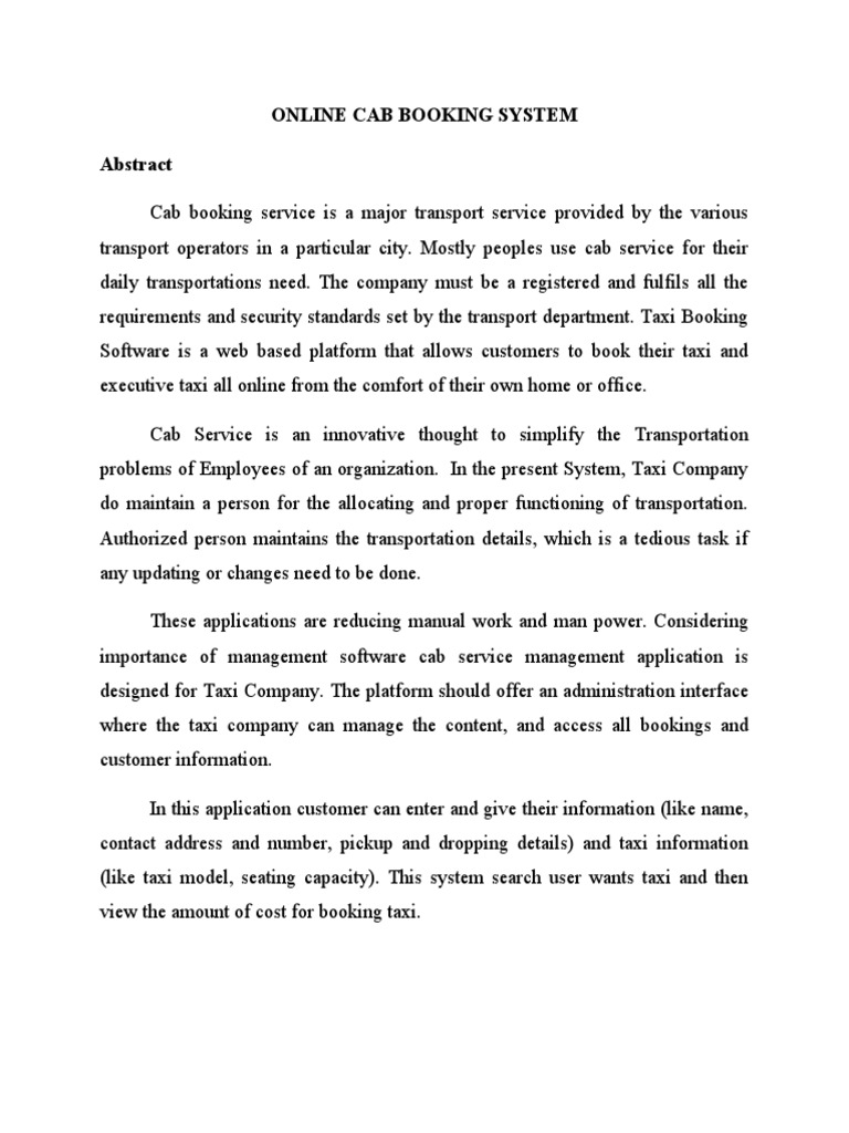Online Cab Booking System | PDF