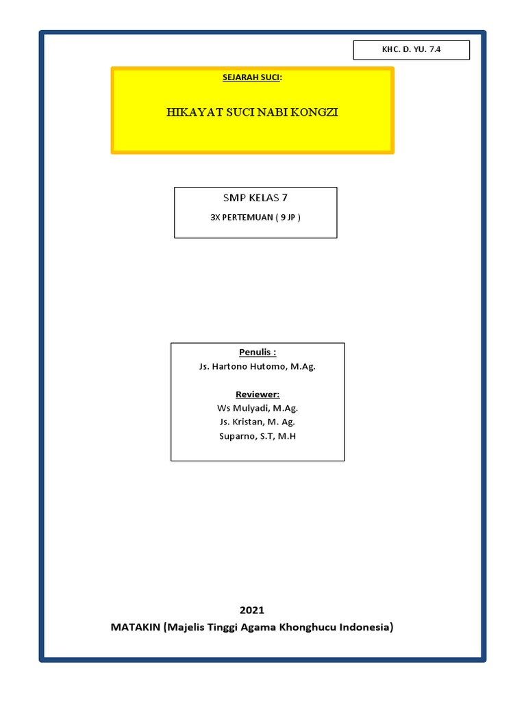 FINAL MA - HARTONO - KHC - D - YU - KELAS 7.4 Hikayat Suci Nabi Kongzi | PDF