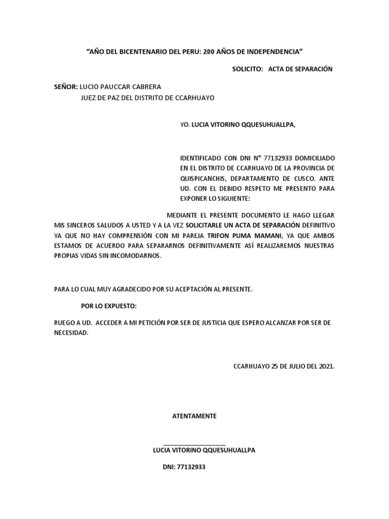 Modelo de Acta de Separacion | PDF