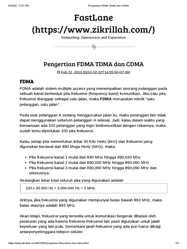 Pengertian FDMA TDMA Dan CDMA | PDF