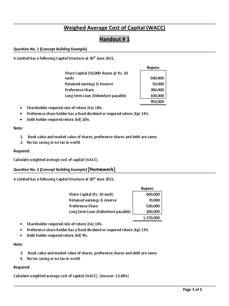 1-Basic WACC | PDF | Cost Of Capital | Preferred Stock