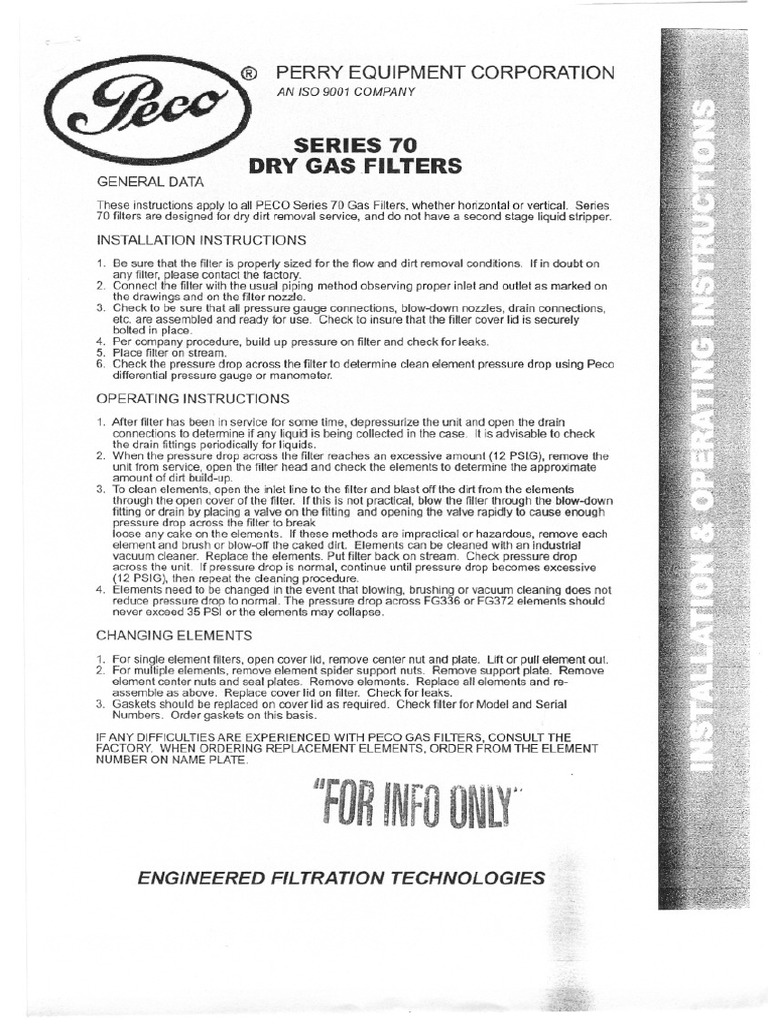 Anexo C - PECO Dry Gas Filter Installation & Operation Manual | PDF